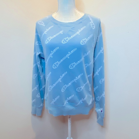 Champion | Tops | Champion Light Blue Logo Sweatshirt | Poshmark